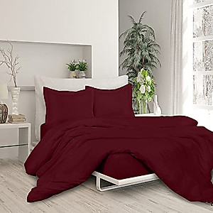 ROYALE Burgundy Duvet Cover Queen Size - Washed Duvet Cover Set, 3 Piece Double Brushed Duvet Covers with Button Closure & Corner Ties - 1 Duvet Cover 90x90 inches and 2 Pillow Shams - Comforter Cover