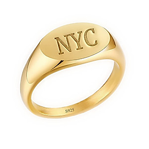 Elefezar 925 Sterling Silver Personalized Oval Design Signet Initial Ring Custom Made with 3 Letters Gold