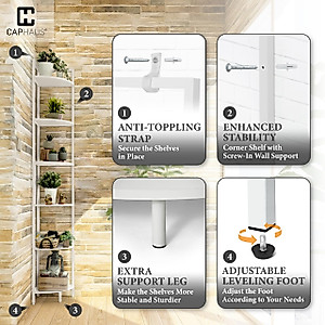 CAPHAUS 6 Tier Corner Shelf, 71.1-Inch Tall Corner Bookshelf, Corner Display Rack with Metal Frame, Round Corner Shelf Unit Rack, Tall Corner Stand for Bathroom, Living Room, Home, Office, White