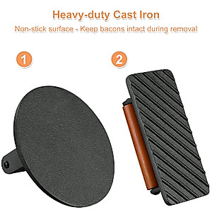 PIQUEBAR Burger Press Cast Iron Grill Press Bacon Press for Griddle Heavy Duty Weight Press Smash Burger Press with Wood Handle 2 Pack