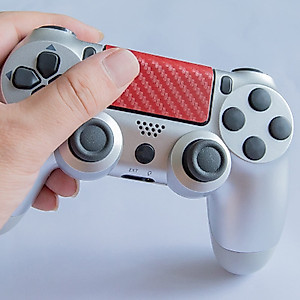 2Pcs of HOTLINEGAMES Touchpad Protector Compatible with PS4 Controller, Enhanced Texture Skin Compatible with PlayStation 4 DualShock,Pre-Cut,Easy to Apply,Easily Add Protection (Carbon Red)