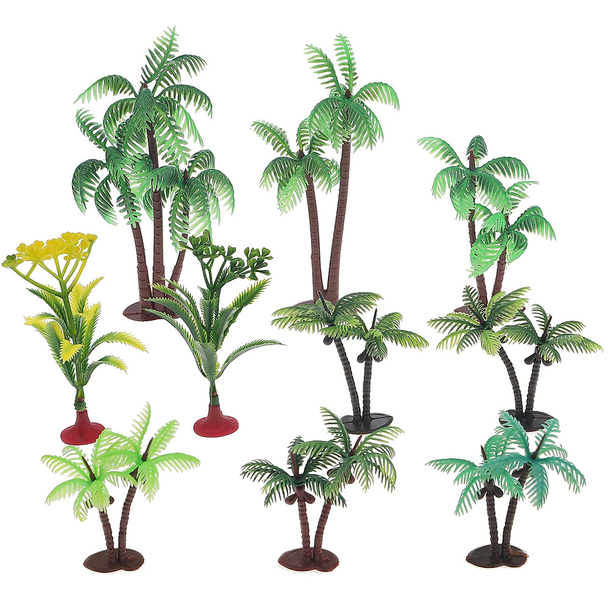 Quancru 10Pcs Miniature Coconut Palm Tree Model Artificial Greenery Plant Decoration DIY Train Railway Building Diorama Sandbox Cake Topper Landscape