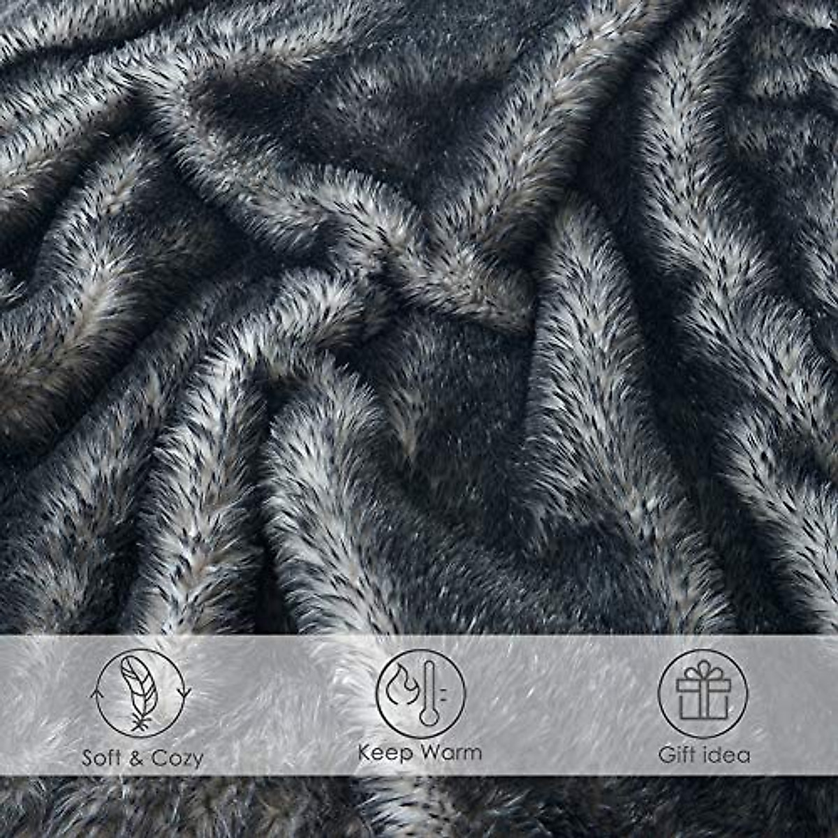 DECOSY Luxury Faux Fur Throw Blanket, Ultra Soft Fuzzy Bed Blankets, Lightweight and Cozy Warm Touch, All Season Fluffy Plush Blanket for Sofa Couch Bed (Silver Gray, 88"x 90")