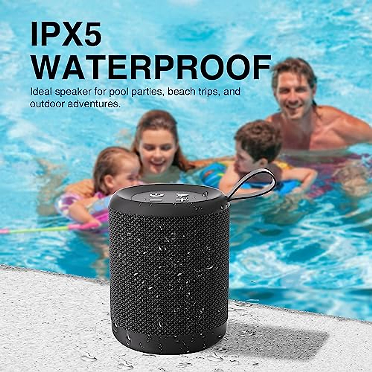 MEGATEK Portable Bluetooth Speaker, Loud HD Sound and Well-Defined Bass, IPX5 Waterproof, up to 10 Hours of Play, Aux Input, Wireless Speaker with Clip for Home, Outdoor and Travel (Black)