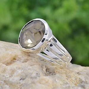 Joyas Plata Natural Gemstone Round Shape One Stone cheker Smoky Quartz ring-925 Sterling Silver Brown Smoky Quartz Ring-January Birth Capricorn Astrology Natural Gemstone Ring SRSQUCH-5009-11 us
