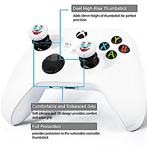 Playrealm FPS Thumbstick Extender &Texture Rubber Silicone Grip Cover 2 Sets for Xbox Series X/S & Xbox One Controller(Joker White)