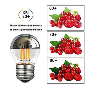 YDJoo Half Chrome Light Bulb 4W Dimmable G45 Silver Mirror Reflected Light 40W Equivalent Warm White 2700K Silver Tipped Mirror Light Bulb E26 Base Decorative LED Edison Bulb, 6 Pack