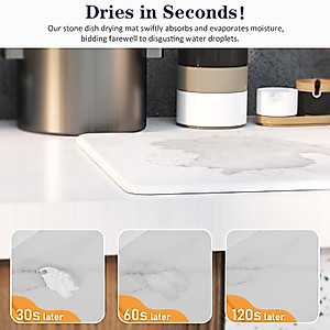 Parutta Large Stone Dish Drying Mat for Kitchen Counter, 23.6"(L)×15.4"(W), Quick Drying Diatomaceous Earth Stone Pad, Ultra Absorbent, Non-Slip, Heat Resistant Mat, Whtie Marble