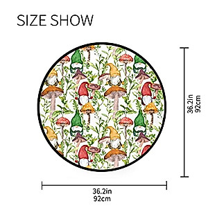 Mushrooms Gnomes Fanmily Round Area Rug, Non Slip Indoor Throw Area Rug, Washable Circle Carpet Floor Mat for Living Room,Door Mat Entryway,Bedroom,Sofa,3 Ft