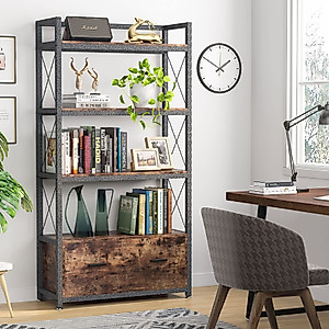 Tribesigns File Cabinet with Drawer, Vertical Lateral Filing Cabinet, Free Standing Storage Cabinet, Letter Size/A4 Size File Cabinet with Storage Shelves for Home Office (Brown)