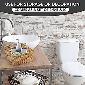 KOVOT Storage Woven Baskets Wicker Storage Wicker Storage Baskets with Built-in Carry Handles | Laundry Storage Pantry Bin - 9"L x 8"W x 4"H (2-Pack)