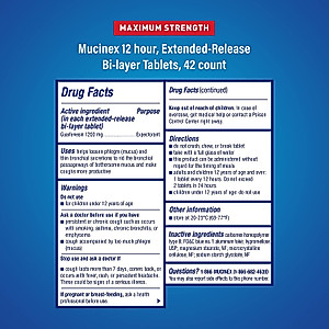 Mucinex Maximum Strength Chest Congestion Medicine for Relief, Expectorant, Lasts 12 Hours, Extended-Release Bi-Layer Tablets, 42 Count (Pack of 3)