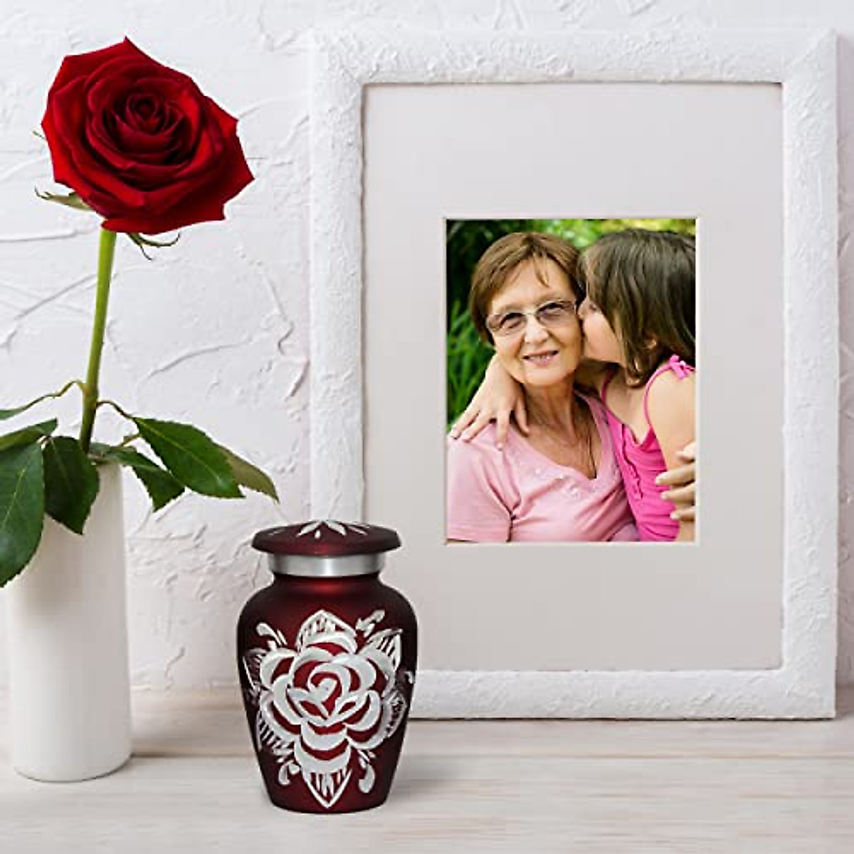 Red Rose Urns - Keepsake Urns for Human Ashes - Mini Urns Set of 6 with Premium Box & Bags - Honor Your Loved One with Handcrafted Small Cremation Urns - Perfect Red Urns for Adults & Infants