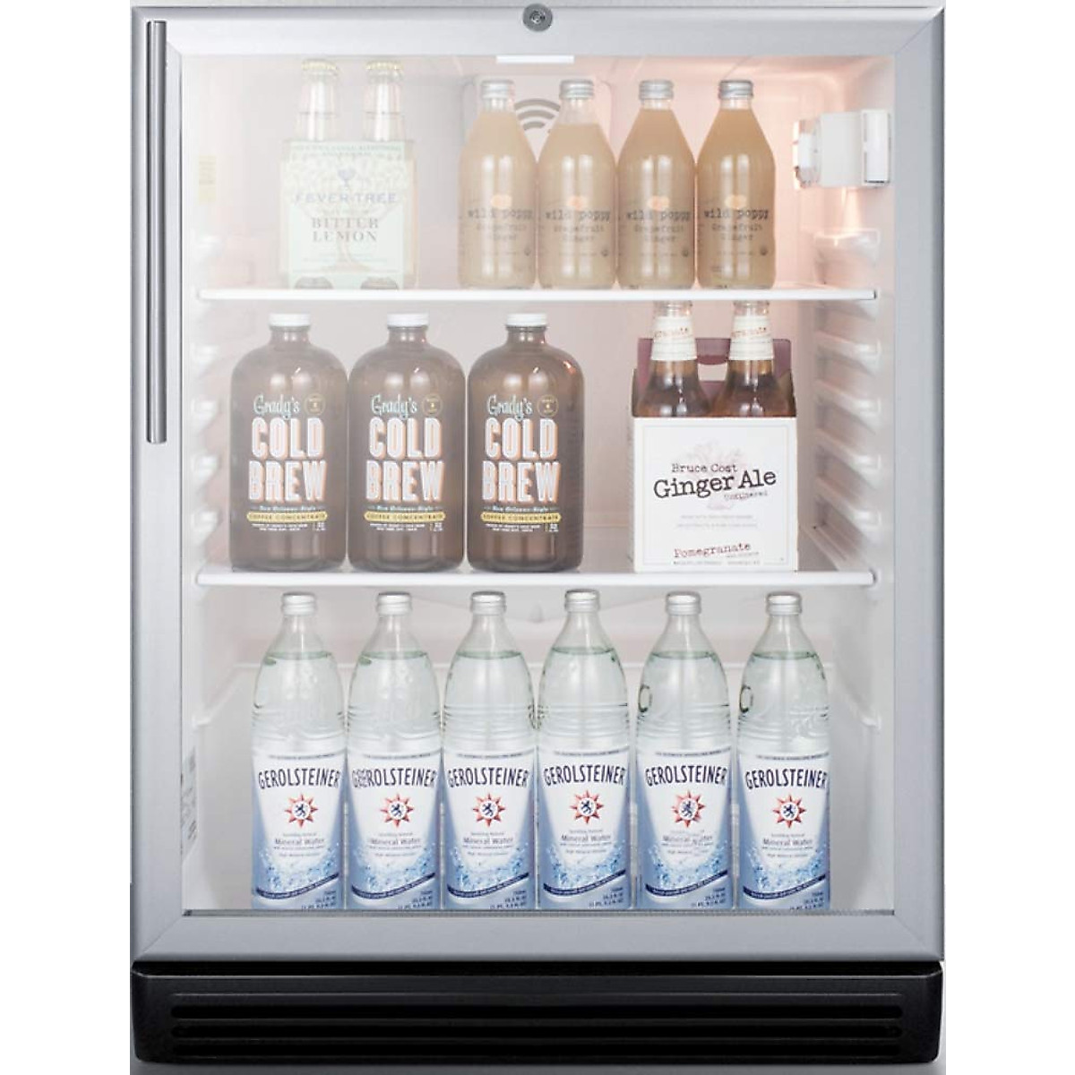 Summit Appliance SCR600BGLBIHVADA 24" Wide Built-In Beverage Center, ADA Compliant; 5.5 Cu.Ft. Capacity; Auto Defrost; Double Pane Tempered Glass Door; Adjustable Glass Shelves