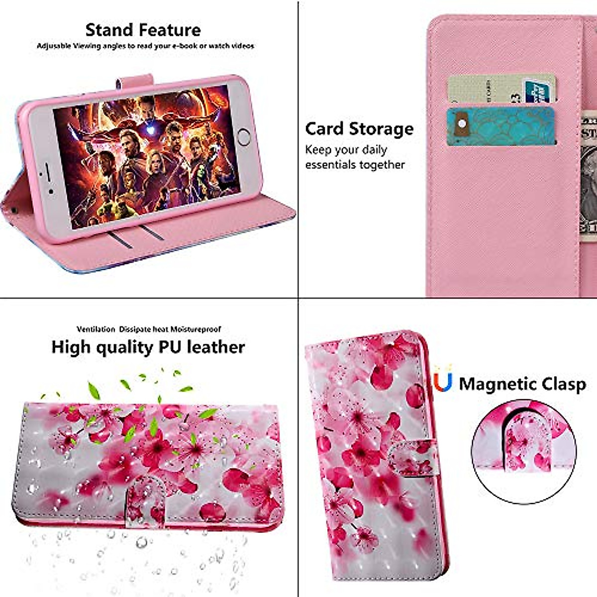 EMAXELER Xiaomi Redmi Note 9 Pro Case 3D Full Stylish Premium PU Leather Wallet Flip Shockproof Bookstyle Magnetic Cover with Cards Slots Holder Stand for Redmi Note 9 Pro Max Cherry Blossoms BX.