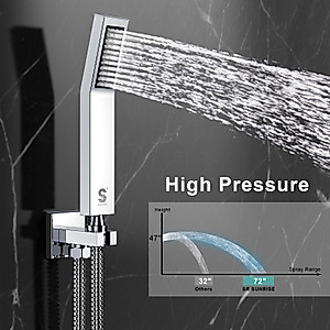 SR SUN RISE 12 Inches All Metal Square Shower System with Tub Spout, Tub Shower Faucet Set, High Pressure Rain Shower Head and Handheld Sprayer Combo Shower Fixtues, Valve Included, Polished Chrome