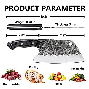 Kitory Cleaver knife, Forged Kitchen Knife, Full-Tang Wood Handle, Hammered Finish for Home & Kitchen Use
