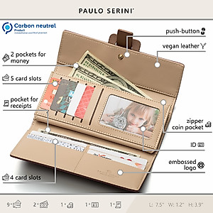 PAULO SERINI® Wallet Women - Womens Wallet with Coin Purse - Card Holder 9 Cards - Wristlet - Vegan Wallets for Women - Birthday Gifts for Women - Billeteras de Mujer - Carteras de Mujer - Cherry Red