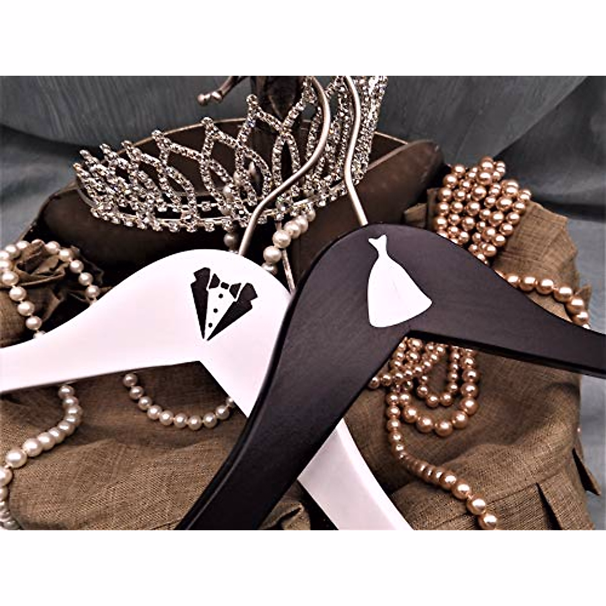 NAHANCO GT204517 Bridal Hanger Set, Wooden Hangers Imprinted with Tux and a Bridal Gown, 17” (2 Piece Set)