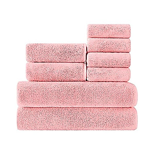 Galxury Bath Towel Set for Bathroom 8 Piece-2 Bath Towels 2 Hand Towels 4 Washcloths Microfiber Coral Velvet Towels Soft and Absorbent Towel Pink