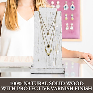 MyGift Shabby Chic White Washed Solid Wood Necklace Easel Stand with Detachable Board and Base, Tabletop Adjustable Bust Jewelry Holder for Retail Display