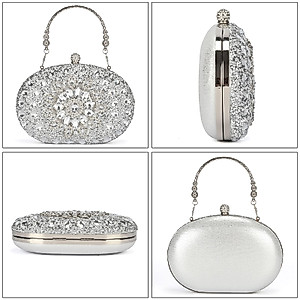 fannos Rhinestone Evening Clutch Purses for Women, Party Crystal Purses Diamond Handbag Weddings Formal Bag (A Silver)