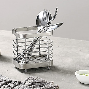 ANHORTS Kitchen Utensil Holder Stainless Steel, Cutlery Rack for the Counter, Countertop Organizer for Flatware Silverware Dinner Forks, Knives and Spoons, Silver