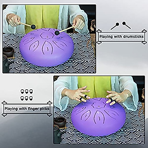 Ranch Steel Tongue Drum 12 Inches 11 Notes Handpan Drum C Key Percussion Instrument Hand Drum for Beginners Easy to Learn Tank Drum with Bag, Mallets, Music Book, Note Stickers, Finger Picks