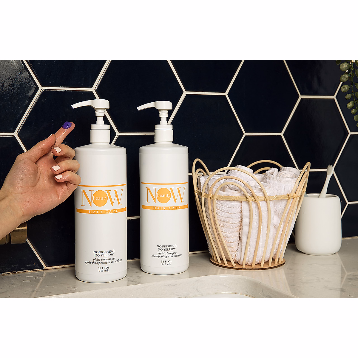 NOW Beauty - Nourishing No Yellow Violet Shampoo And Conditioner - Neutralize Brass, Enhance Shine, Hydrate Hair - 32 Oz Shampoo And 32 Oz Conditioner - 2 Pc