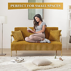 OUYESSIR Loveseat Small Sofa Couch, 59" Love Seat Settee 2 Seater Upholstered Sofa with 2 Pillows for Small Space Living Room Office Apartment (Ginger, Corduroy)