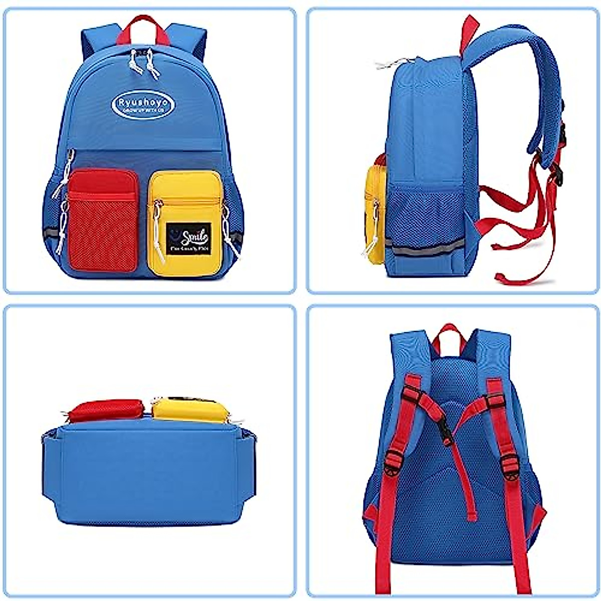 Ryushoyo 13-Inch Kids Backpack for Boys & Girls, Perfect for Daycare and Preschool, Toddler Bags Red Yellow Blue