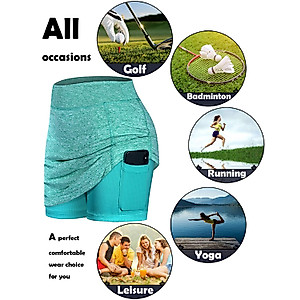 BLEVONH Womens Summer Tennis Skirts with Shorts Underneath, Pickleball, Athletic, Workout and Golf Skorts with Pockets Turquoise X-Large