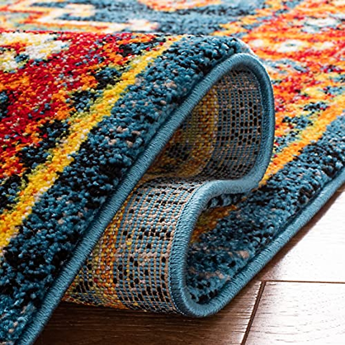 SAFAVIEH Vintage Hamadan Collection Accent Rug - 2'7" x 5', Blue & Orange, Design, Non-Shedding & Easy Care, Ideal for High Traffic Areas in Entryway, Living Room, Bedroom (VTH253M)