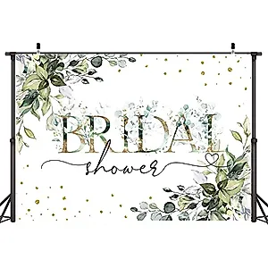 Ticuenicoa 7×5ft Bridal Shower Backdrop Green Leaves Golden Dots White Photography Background Decoration Miss to Mrs Wedding Bride to Be Engagement Photo Booth Props