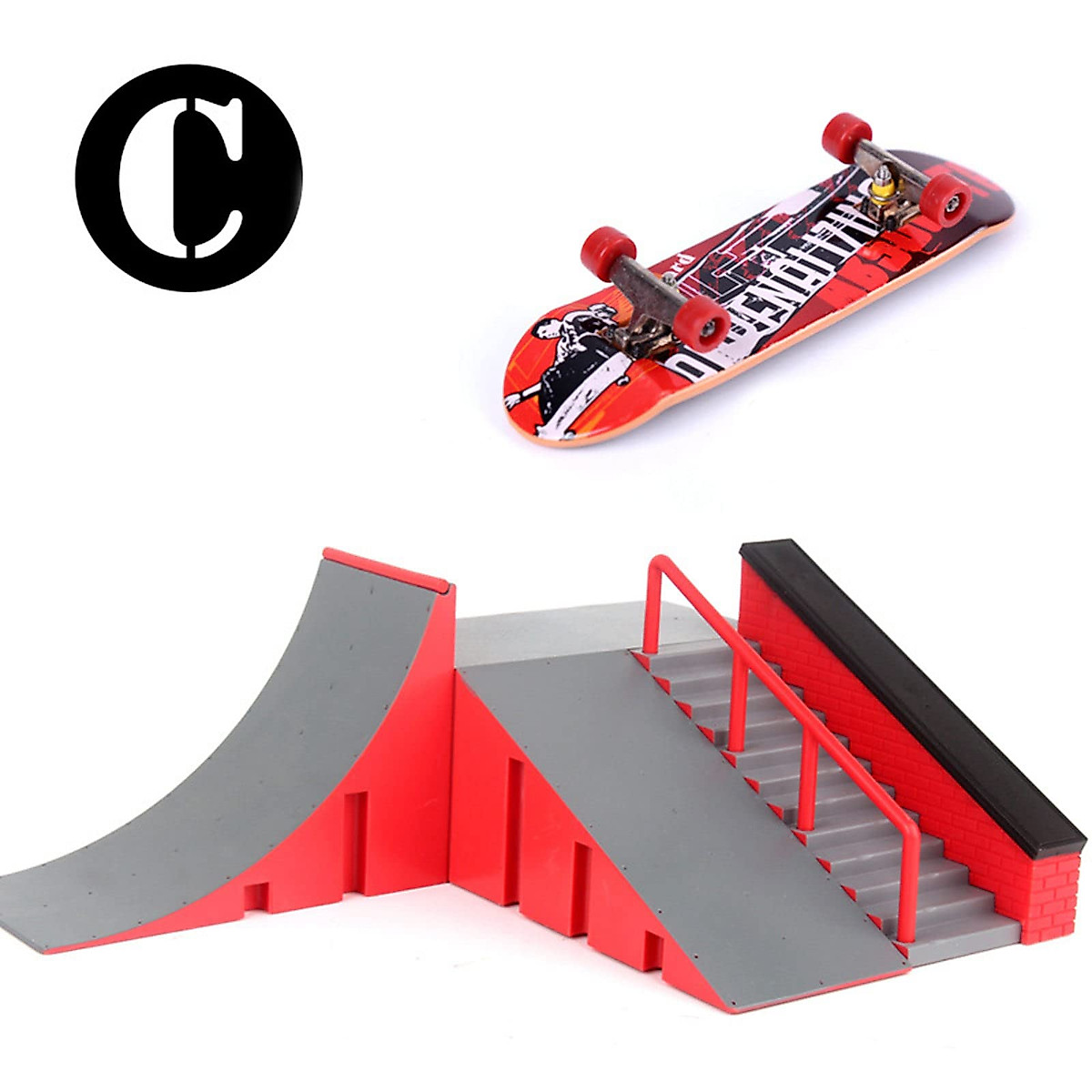Almencla Skateboard Ramp Kit Toys Rail Parts Starter Kits Ramp Toys Novelty Finger Skateboard Mini Scooter for Party Training Finger Coordination, C