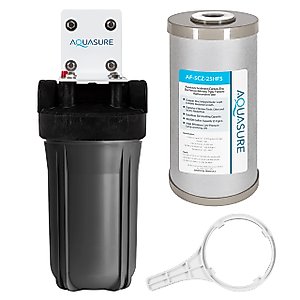 Aquasure Fortitude V2 Series Triple Purpose Sediment/Carbon/Zinc Bacteria Inhibiting Water Treatment Pre-Filter with Housing System, Small Size | Removes 99% of Contaminants