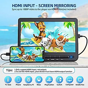 DESOBRY 10.5" Portable DVD Player for Car, Car DVD Player Dual Screen with HDMI Input, 5-Hour Rechargeable Battery, HD Transmission, Headrest DVD Player Supports USB, Last Memory (1 Player+1 Monitor)