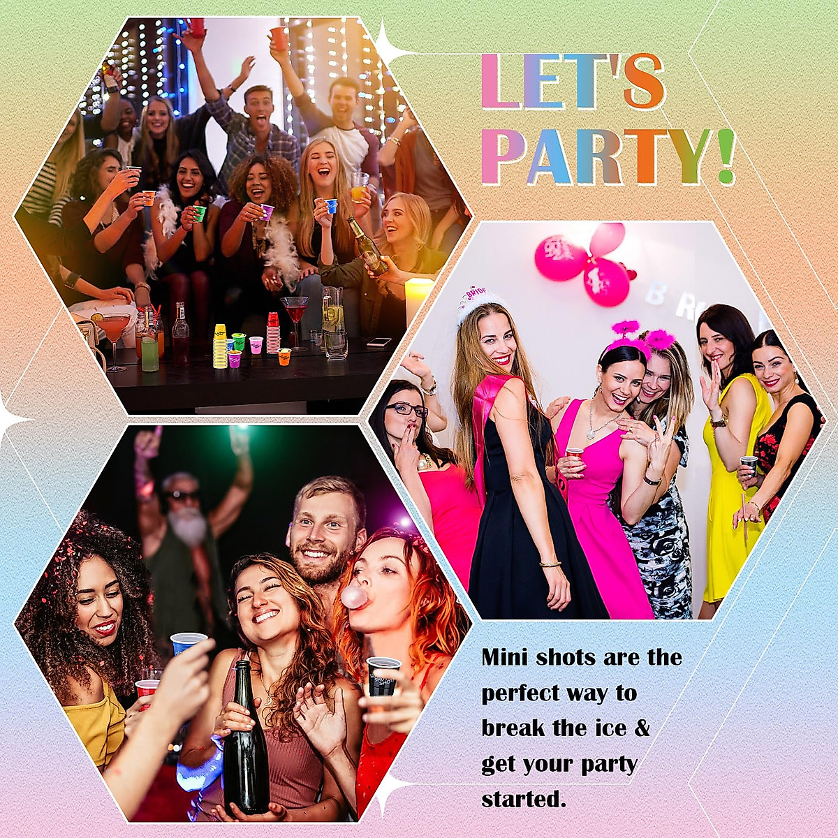 Lounsweer 200 Pack Plastic Shot Glasses, 2 oz Mini Disposable Shot Cups, Small Plastic Cups for Wedding Bachelorette Birthday Holiday Party, Beer Taste Serving, Snack(Multicolored)