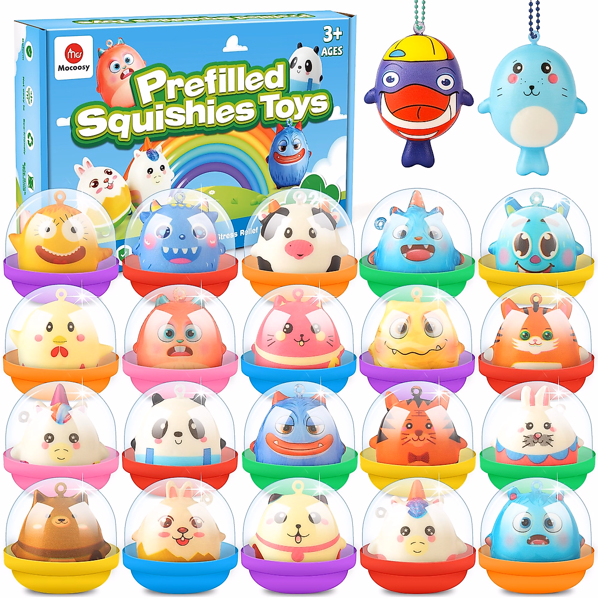 Mocoosy 22 Pack Squishy Toys for Kids Party Favors Bulk, Birthday Goodie bag stuffers, Easter Basket Stuffers, Pinata Stuffers, Classroom Prizes, Treasure Chest and Claw Machine Toys for Boys Girls