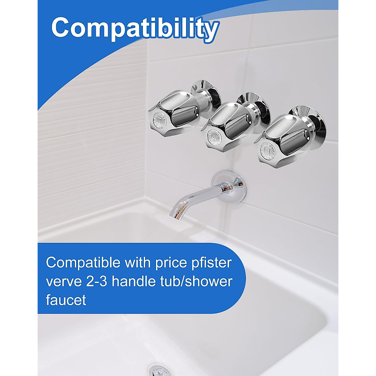 sousac 3 Set Shower Knob Replacement, Metal Bath Tub Shower Handle Include Hot/Cold/Diverter, Bathtub Faucet Handles Compatible with Price Pfister Verve for Remodeling Trim (Silver)