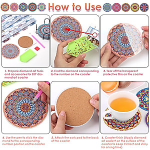 Billbotk Diamond Painting Art Coasters Kits, 10 Pieces Mandala Diamond Painting Coasters with Holder, Arts and Crafts for Adults