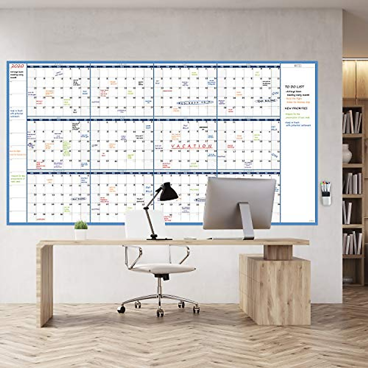 Large Dry Erase Wall Calendar - 38" x 72" - Undated Blank 2021-2022 Reusable Yearly Calendar - Giant Whiteboard Annual Poster - Laminated Office Jumbo 12 Month Calendar