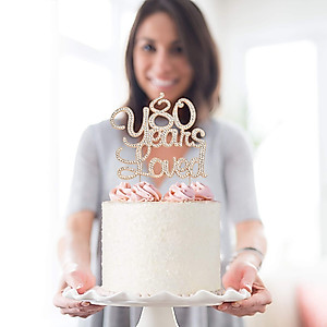 80 Cake Topper - Premium Rose Gold Metal - 80 Years Loved - 80th Birthday Party Sparkly Rhinestone Decoration Makes a Great Centerpiece - Now Protected in a Box