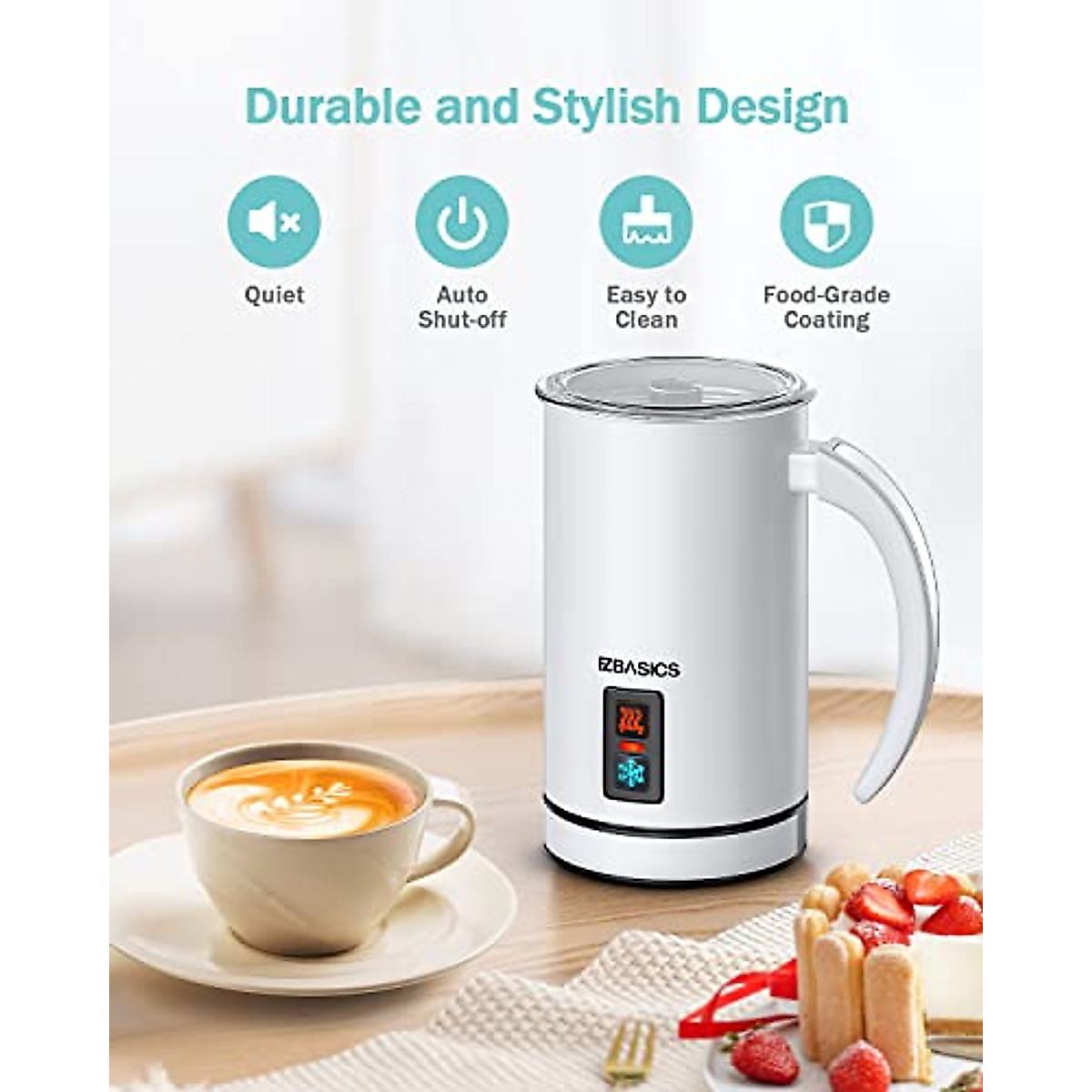 EZBASICS Electric Milk Steamer, 8.4oz/250ml Automatic Hot and Cold Foam Maker, Milk Warmer for Coffee, Latte, Cappuccinos with Two Whisks for Frothing and Heating Milk
