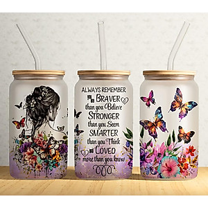 ABBSH Frosted Sublimation Glass With Bamboo Lid, Sublimation Glass Cups With Bamboo Lids And Straws 16OZ, Sublimation Frosted Glass Tumbler, Sublimation Beer Can Glass Blanks 8Pack