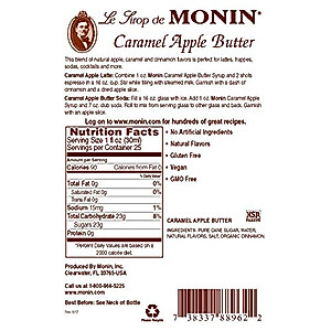 Monin - Caramel Apple Butter Syrup, Buttery Caramel and Cooked Apple Flavor, Natural Flavors, Great for Hot Lattes, Ciders, and Seasonal Cocktails, Non-GMO, Gluten-Free (750 ml)