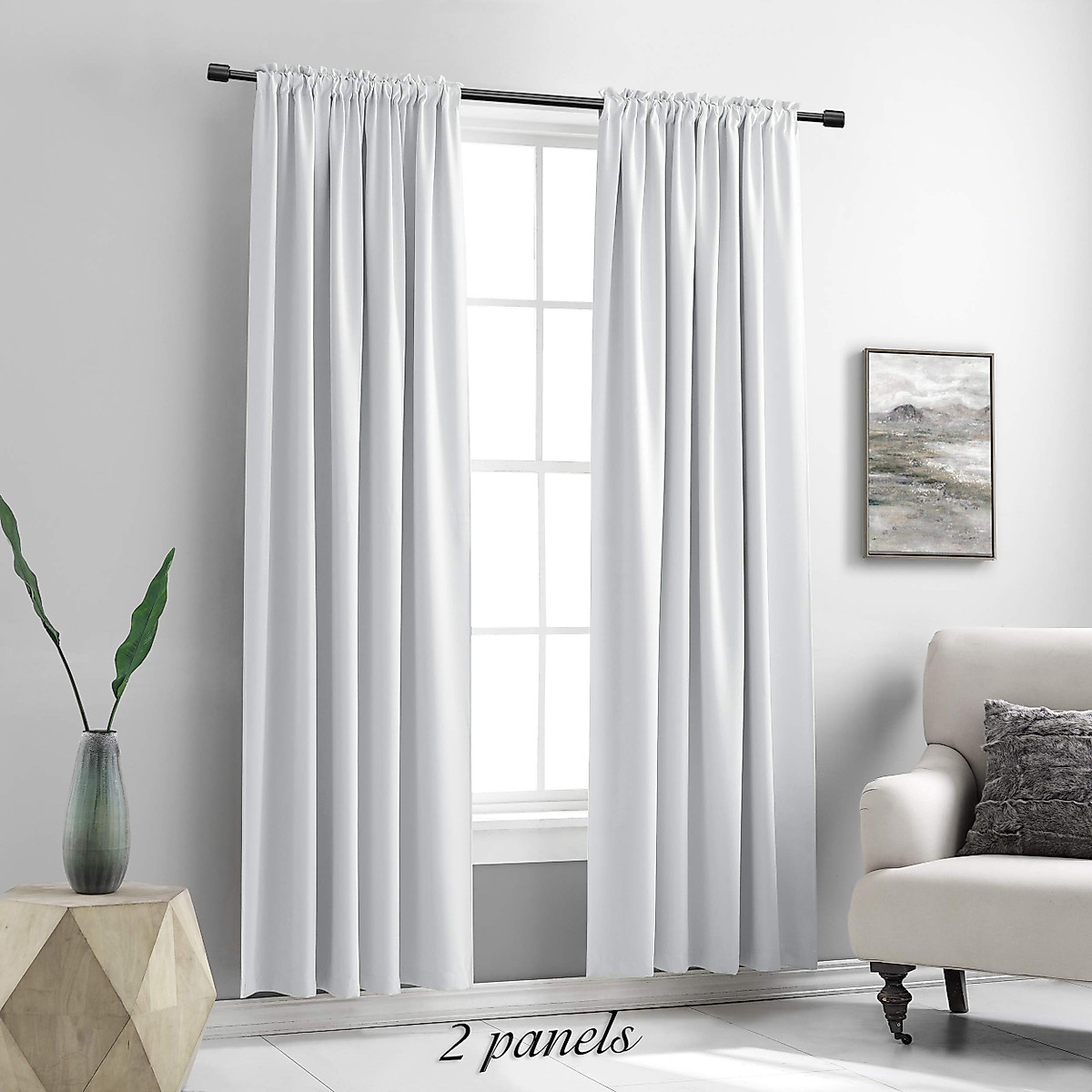 DONREN Greyish White Window Curtain Panels - 42 Width x 84 Length 2 Panels Thermal Insulated Rod Pocket Room Darkening Curtains for Bedroom