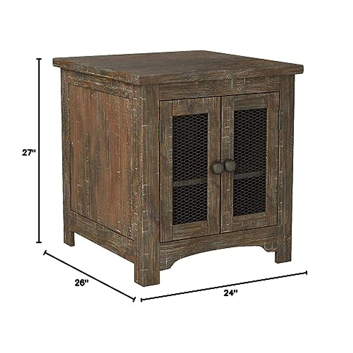 Signature Design by Ashley Danell Ridge Rustic Square End Table with Double Cabinet Doors and 1 Storage Shelf, Brown