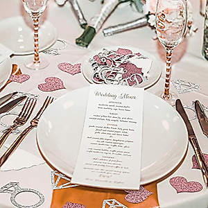 240 Pieces Glitter Wedding Table Confetti Rose Gold Heart Confetti Silver Diamond Ring Confetti Glitter I Do Confetti for Bridal Shower Decoration Engagement Bachelorette Party Table Scatter Wedding