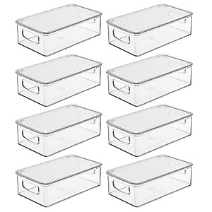 mDesign Plastic Storage Bin Box Container, Lid, Built-In Handles, Organization for Makeup, Hair Styling Tools, Accessories in Bathroom Cabinet, Cupboard Shelves, Ligne Collection, 8 Pack, Clear